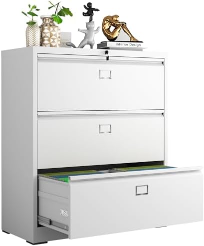 Amazon.com: VIYET Lateral File Cabinet with Lock,3 Drawer Metal Filing ...