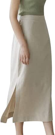 Amazon.com: Ylingjun Long Linen Skirt for Women High Elastic Waisted ...