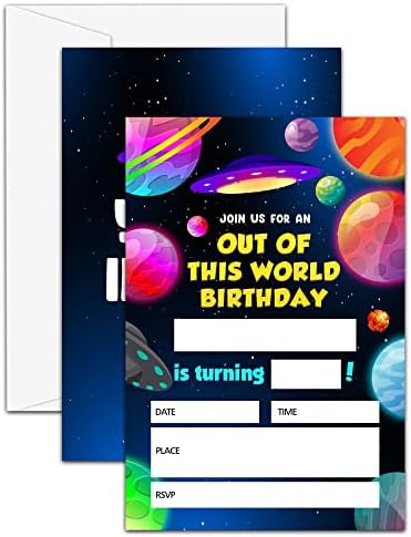 Amazon.com : UTESG Outer Space Birthday Party Invitations, Space ...