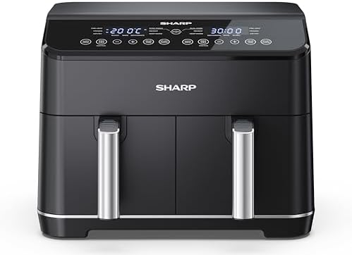SHARP AF-GD82AE-B Hot Air Fryer with 2 Compartments, 2 x 4 Litres with ...