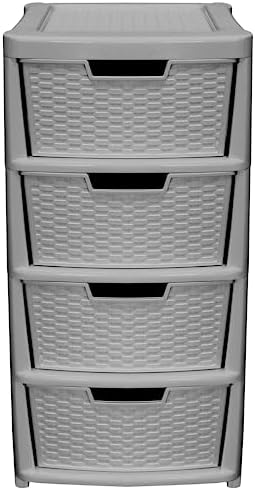 Large Grey Plastic Rattan 4 Drawer Storage Tower Unit Chest Office Home ...