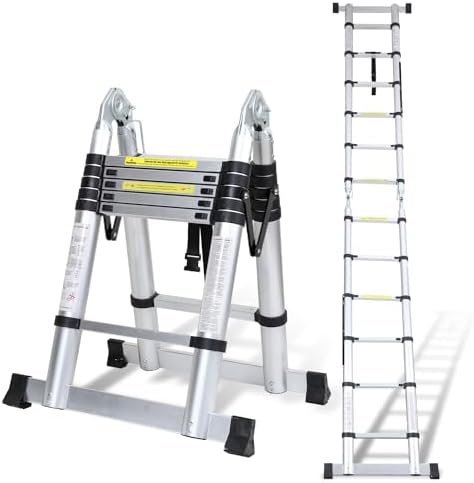 Joparri Échelle télescopique Pliable en aluminium - 3,8 m - Échelle Extensible - Antidérapante ...