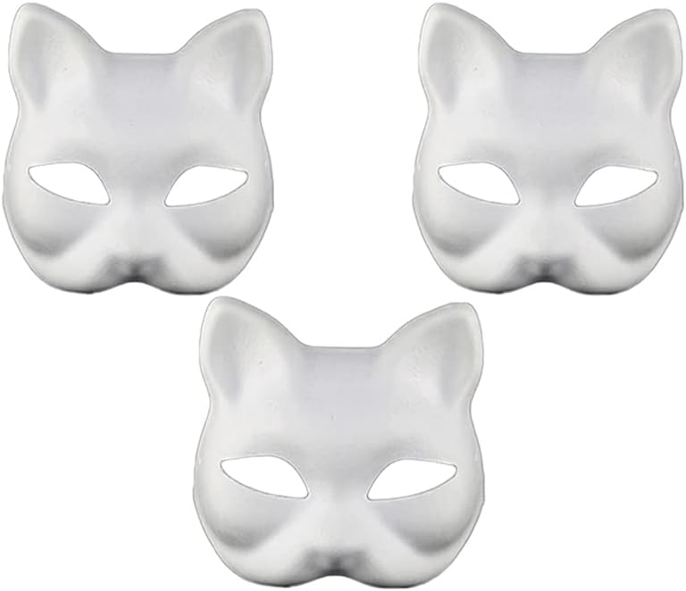Amazon.com: Unpainted Cat Masks DIY White Paper Masks 20pcs Unpainted ...