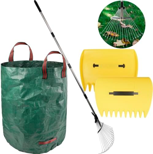 Amazon.com : Leaf Collector Garden Rake Set - Adjustable 18 Tines Leaf ...