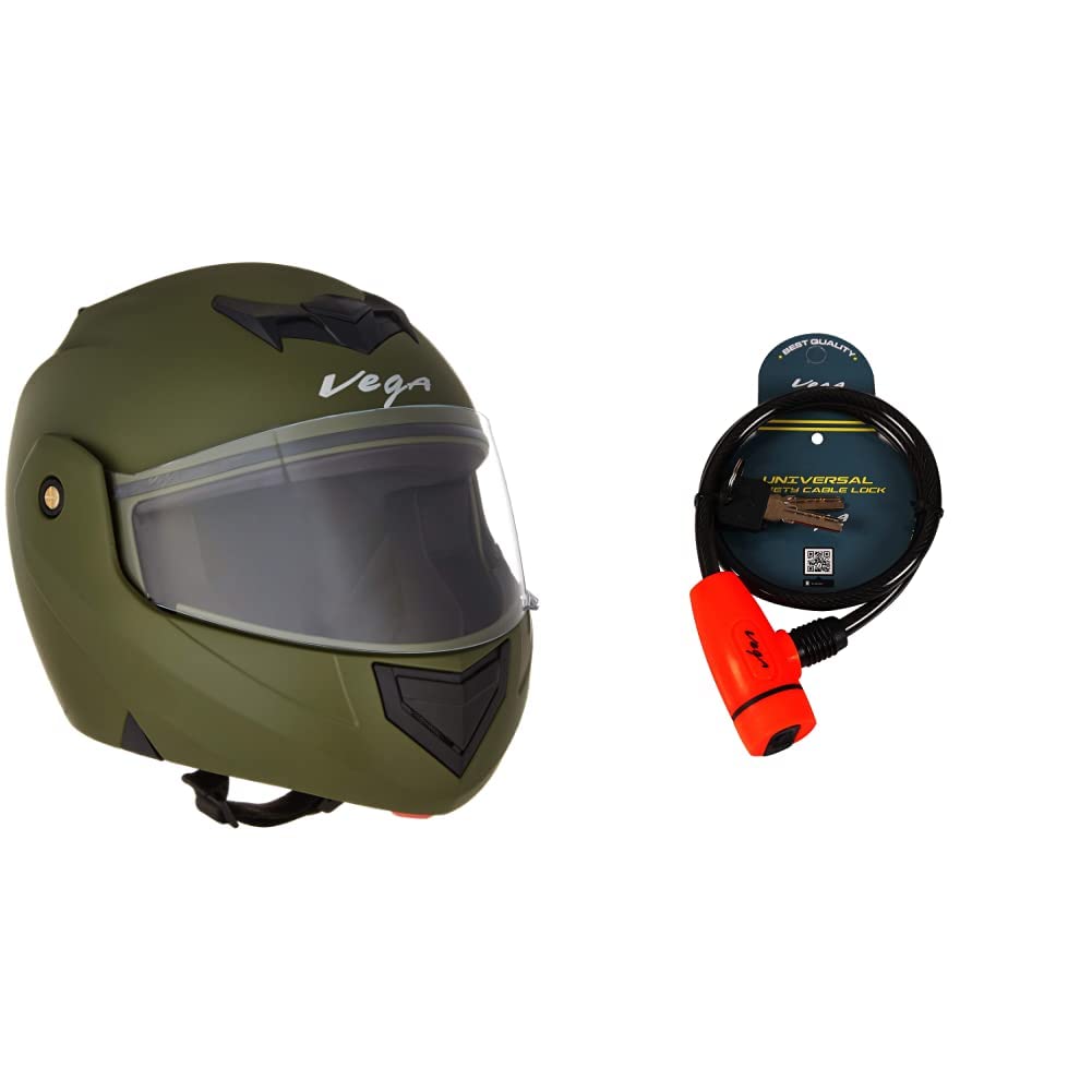 Vega Crux DX Flip-Up Helmet (Dull Battle Green, Large) and Vega Safety ...