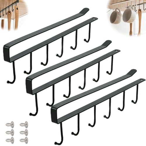 Amazon.com: 2 Pack Storage Mug Hooks Rack Under Cabinet Each with Fixed ...