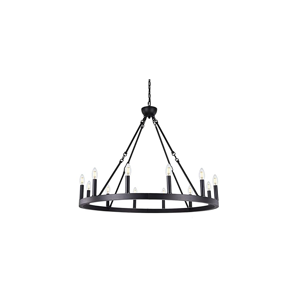 Buy Wellmet 12-Light Black Wagon Wheel Chandelier Diam 38 inch ...