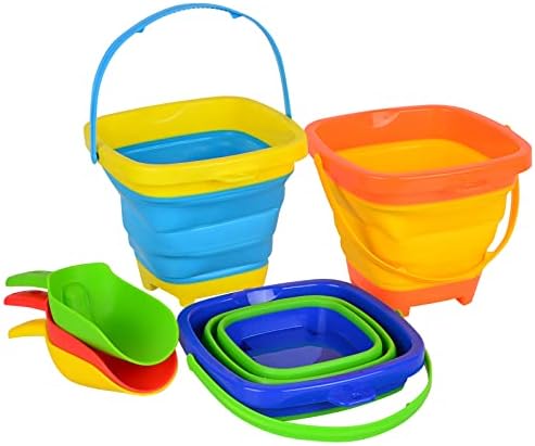 3 Pack Foldable Buckets Collapsible Silicone Beach Buckets Sand Buckets ...
