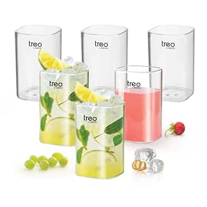 Buy Treo by Milton V Square Borosilicate Glass Tumbler Set of 6, 280 ml ...