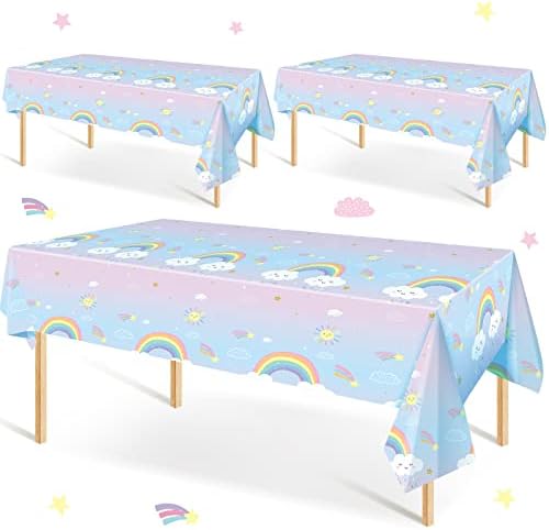 Amazon.com: BLUE PANDA 3 Pack Pastel Rainbow Tablecloth for Baby Shower ...