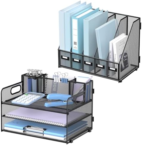 Amazon.com : SUPEASY 5-Compartment Magazine File Holder & 3 Tier Desk ...
