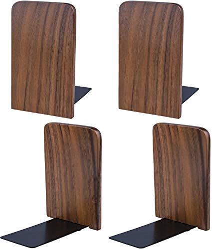 Amazon.com : Eaasty 4 Pairs Wood Book Ends Walnut Bookends Sturdy Book ...
