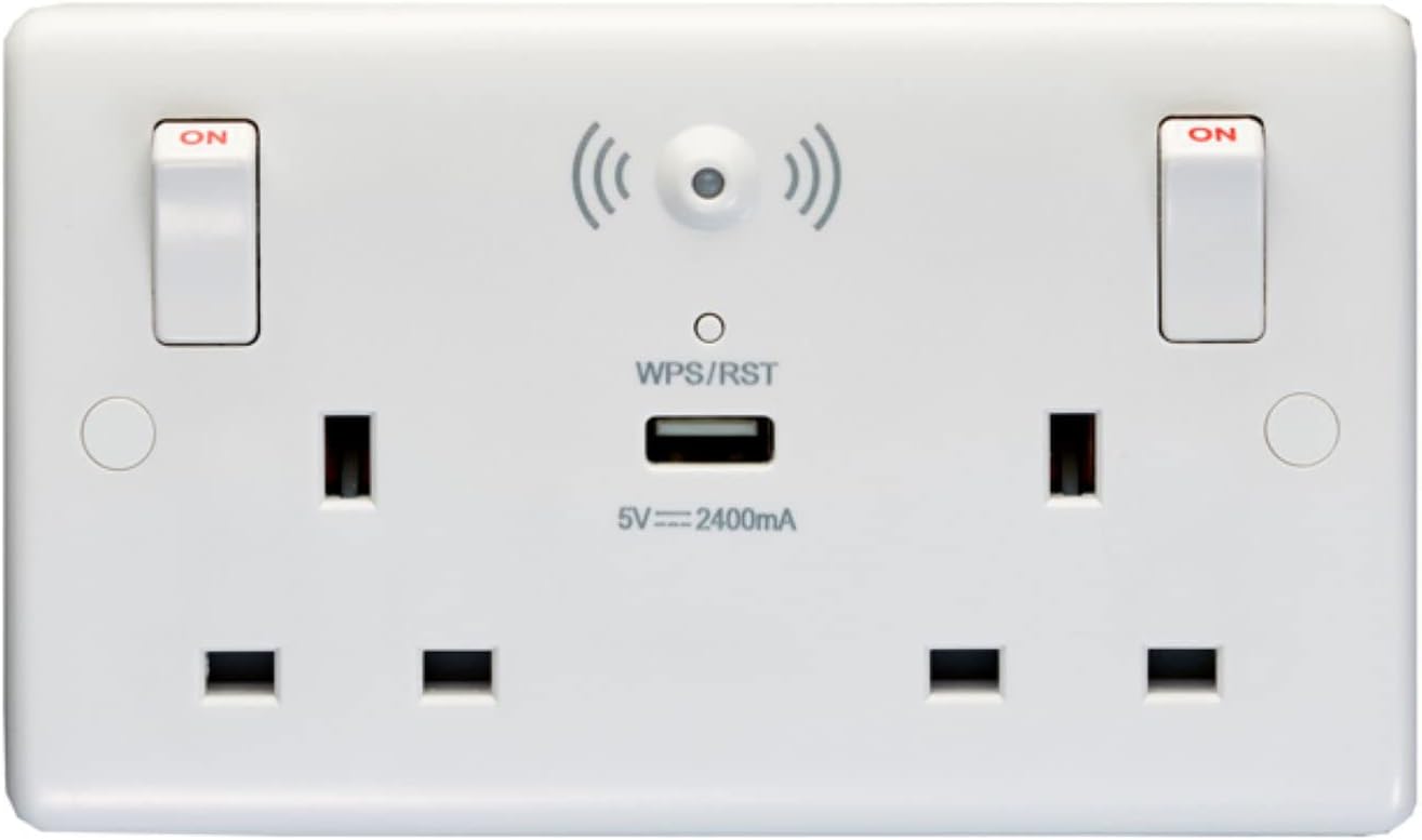 Eurolite PL5211 13A 2 Gang SP Switched Socket WI-FI Extender + 1X2.4A ...