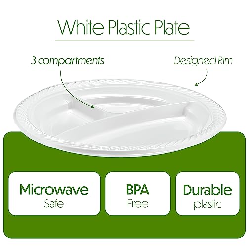 Snapklik.com : PLASTICPRO 9 Inch Round Plastic Plates 3 Compartment - 3 ...