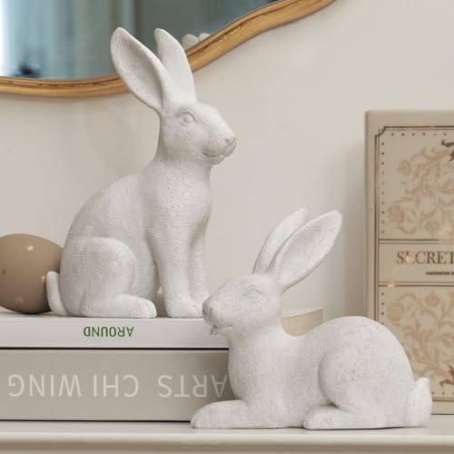 Amazon.com: QIAOIDEA Set of 2 Porcelain Bunny Rabbit Statue Figurine ...