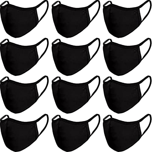 Face Mask,12 Pack Black Face Masks-Washable Reusable Unisex Face Mask ...