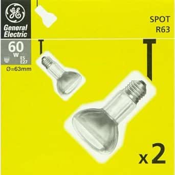 2 X GE (General Electric) 60W R63 ES E27 Reflector Spot Light Bulbs ...