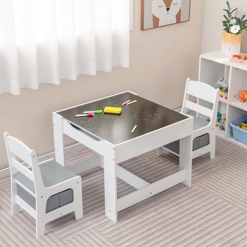 Amazon.com: Costzon Kids Table and Chair Set, 4 in 1 Wooden Activity ...