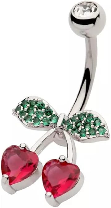 Amazon.com: Pierced Owl 14GA 316L Stainless Steel Red CZ Crystal Heart Shaped Cherry Belly ...