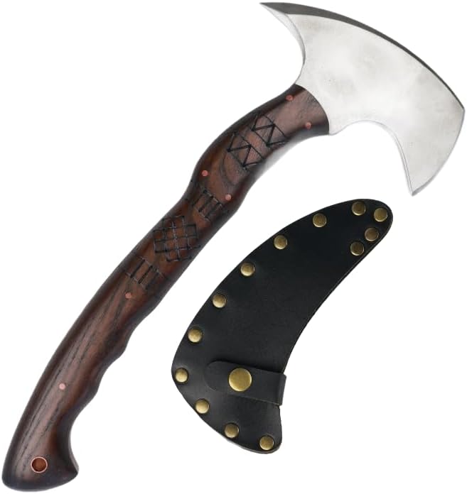 Amazon.com : HONSHU Karito Battle Axe with Leather Sheath - 7Cr13 ...