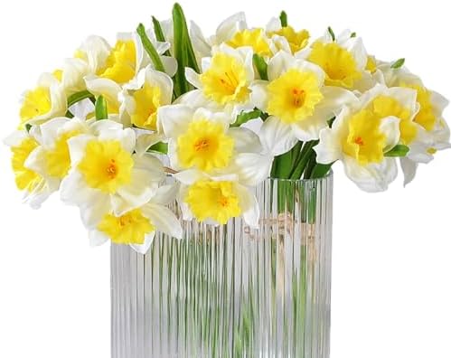 Amazon.com: Lovmeety 3 Bundles Artificial Daffodil Flowers, Fake Real ...