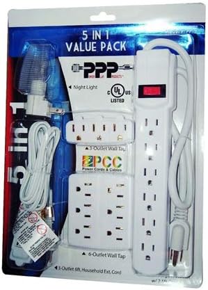 Amazon.com: Power Play Products PPP 5-in-1 Pack 2 Wall Taps, 1 Surge, 1 ...