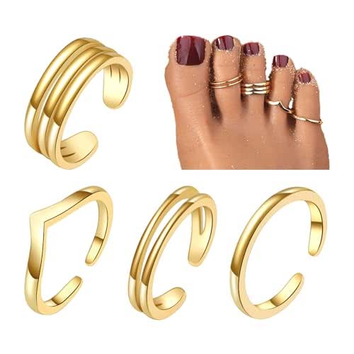 Amazon.com: 4Pcs 14K Gold Filled Toe Ring Adjustable Open Boho Tarnish ...