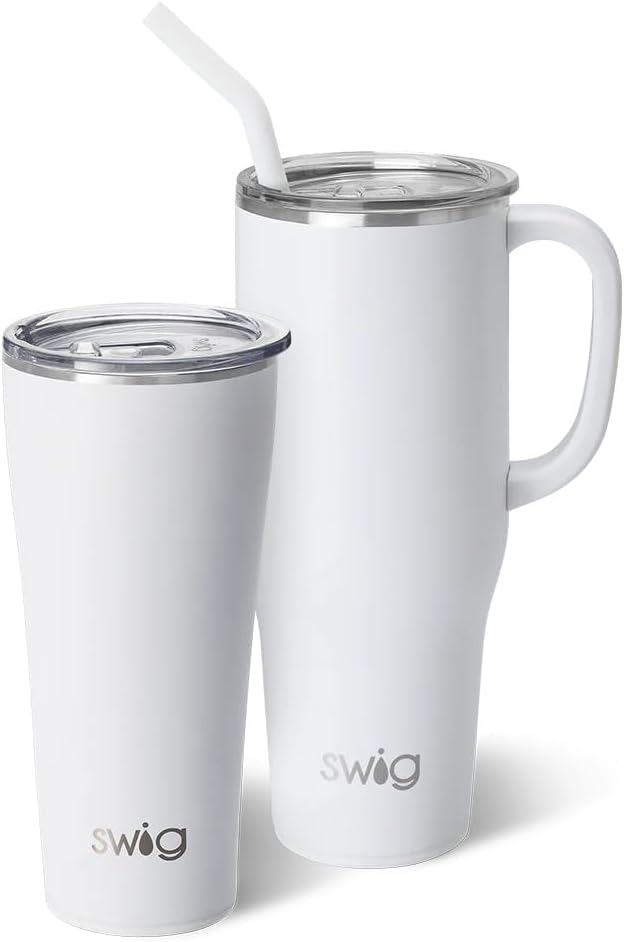 Amazon.com | Swig Life White Mega Set | 40oz Travel Mug with Handle and ...
