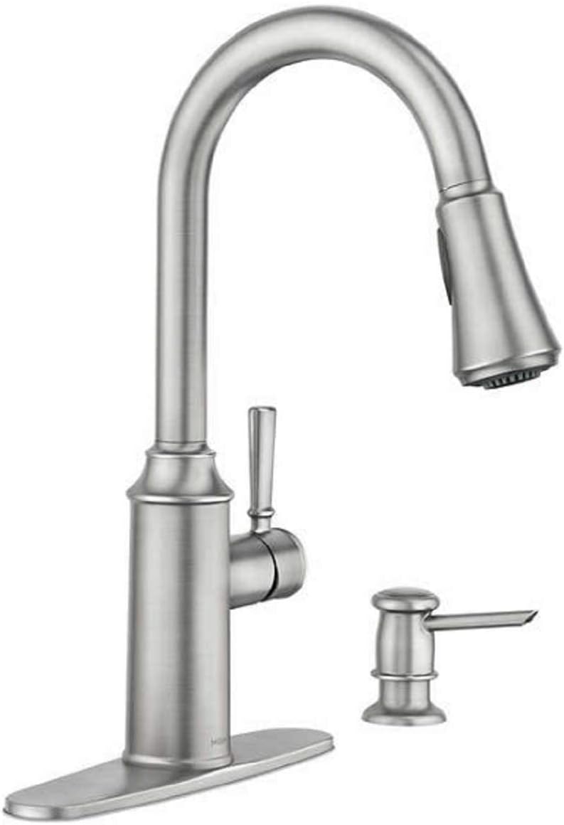 Moen 87910 Pullout Spray High-Arc Kitchen Faucet with Soap Dispenser ...
