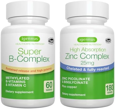Amazon.com: Super B-Complex + Zinc Complex Vegan Bundle, Methylated ...