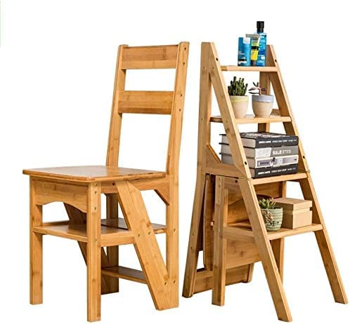 Wooden Folding Library Ladder Chair,2 in 1 Lightweight Portable ...