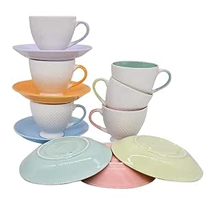 Buy E-Ezra Tea Cup Set of 6 with Saucers (Multi, 180 ml) Multicolor ...