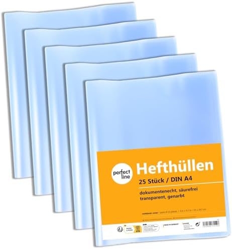 perfect line 25 Hefthüllen DIN-A4, 5 Farben, Heftumschlag transparent ...