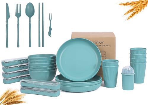 Amazon.com | 24pc Wheat Straw Dinnerware Sets for 4 Lightweight ...