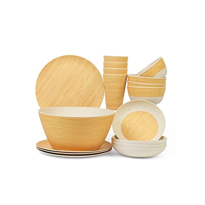 Kitzini Bamboo Dinnerware Sets. Bamboo Plates and Bowls Set For 4 ...