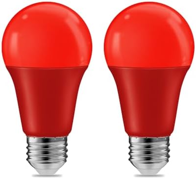 2 Pack 9W 120V E26 Base A19 LED Colored Light Bulb, 60W Equivalent Red ...