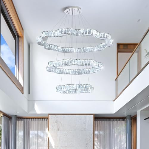 3 Rings Chandeliers Modern for Living Room Crystal Flsuh Mount Ceiling ...