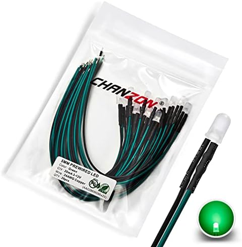 [UL Wire] Chanzon 20 pcs Pre-Wired 5mm Green LED Diode Lights (Round ...