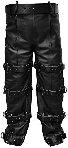 Mens Real Black Leather Locking Bondage Chastity Jeans with Rear Zip ...