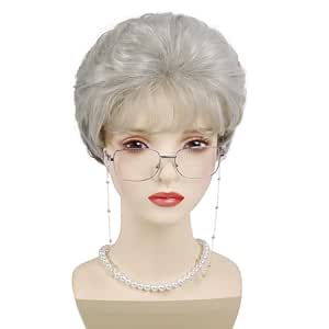 Amazon.com : GNIMEGIL Old Lady Wig Set Synthetic Hair Ombre Grey ...