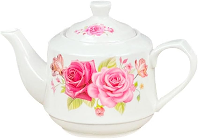 Amazon.com | 123Arts Teapot, Ceramic Tea Pot Rose Printing Teapot with ...