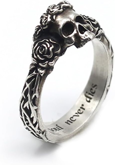 Skull Ring for Men Women, Adjustable Gothic Black Rose Skeleton Ring, Open Punk Rock Skull Ring ...