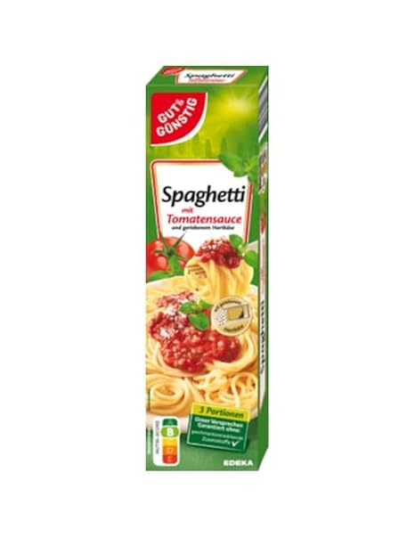 Gut & Günstig Spaghetti Fertiggericht mit Tomatensauce und Hartkäse ...