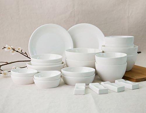 Amazon.com | Potterier 24-Piece Korean Dinnerware Set, Cream White ...