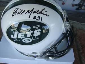 Amazon.com: Bill Mathis Autographed Mini Helmet - Jets W coa ...