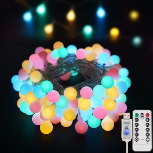 Amazon.com : LYHOPE Globe String Lights, 100 LED 33ft Pastel Lights 8 ...