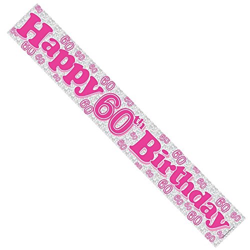 Age 60 Female Pink Foil Party Banner - Happy 60th Birthday - Pink Text ...