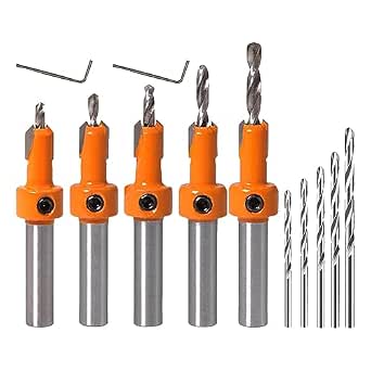 5 pcs Countersink Drill Bit Set, 5 Adjustable Counter Sinker Drill + 5 ...