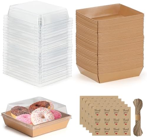 Amazon.com: ZORRITA 7 x 7 x 4 Inches Paper Cake Boxes with Clear Lids ...