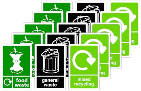 General Waste, Recycling & Foodwaste sticker (Pack of 5) - High tack ...